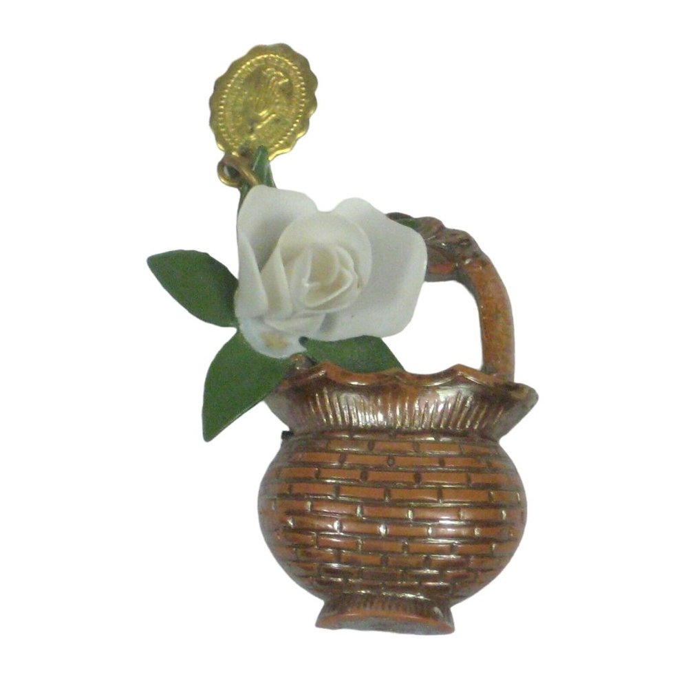 Miraculous Medal Mother Mary Vintage Brooch Basket Ca… - Gem